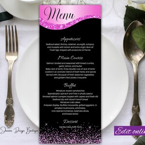 Black Pink Menu Card Template Pink Glitter Menu Wedding Glamour Menu ...