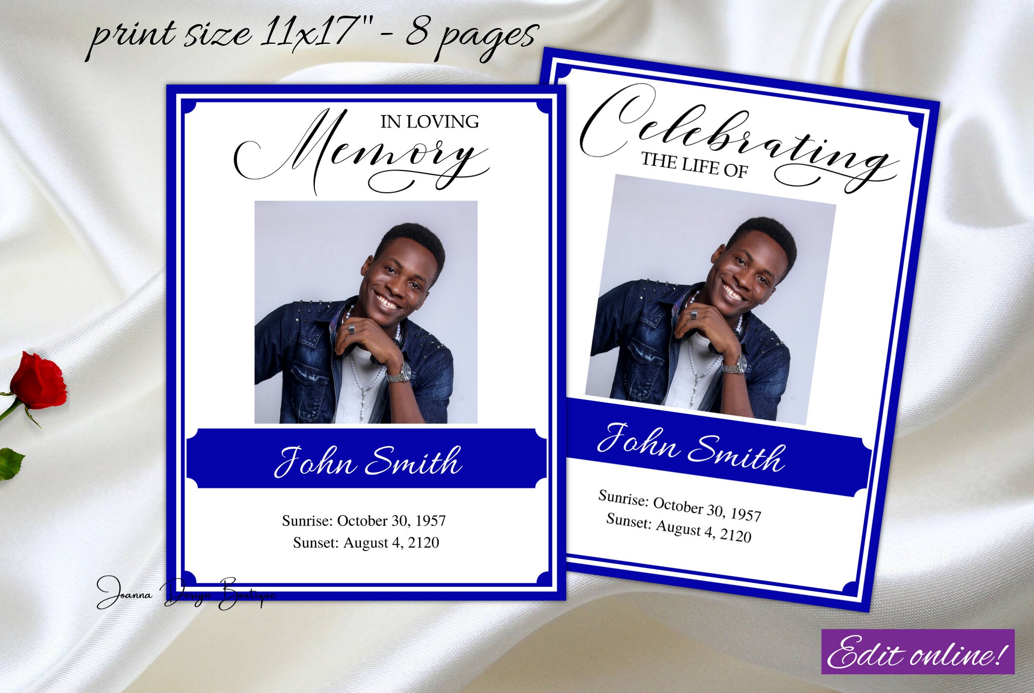 Royal Blue Funeral Program 11x17 Royal Luxury Funeral Program - Etsy