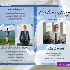 Angel Wings Funeral Program Template Blue Sky Funeral Program for Man ...