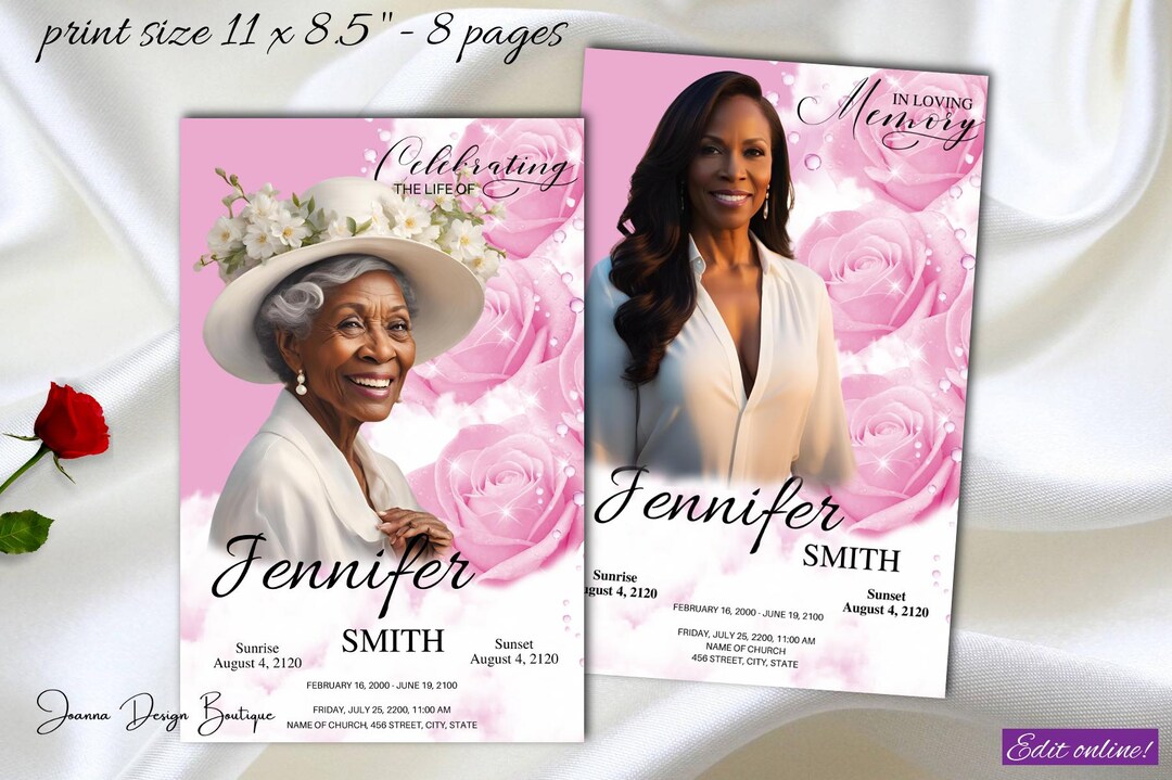 Pink Roses Funeral Program Pink Sky Obituary Funeral Program Heaven ...
