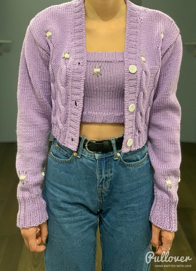 Designer Wool Lilac Cardigan and Bandeau Top Replica - Etsy