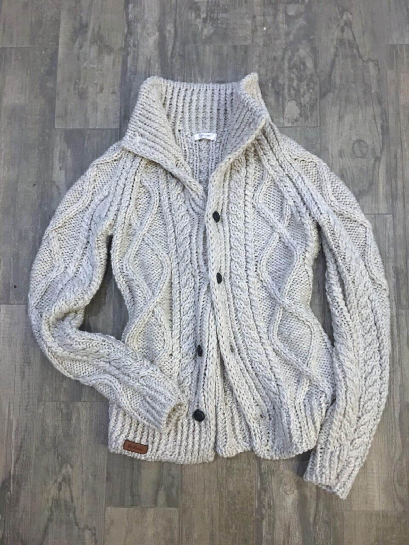 Custom Men's Cable Knit Cardigan Sweater, Aran Style Replica Hand ...