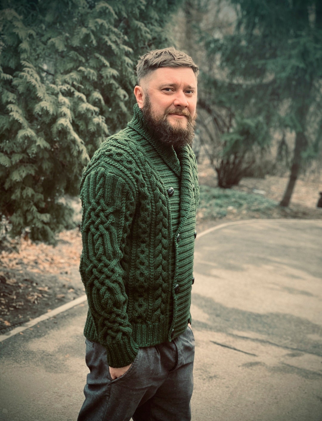Aran Style Merino Wool Hand-knitted Irish Cardigan Sweater - Etsy