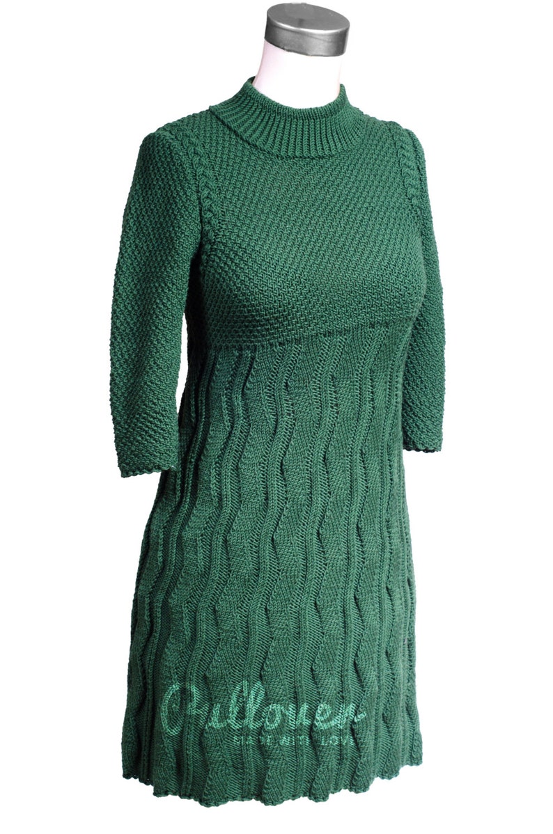 Hand Knit Cable Dress Stylish Hand Knitted Dress Cropped Sleeves Crew ...