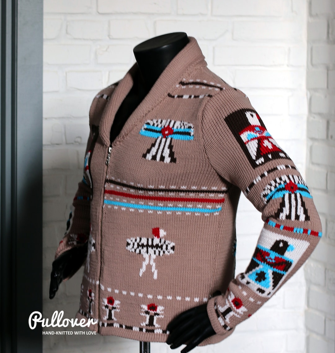Cowichan Hand-knit Cardigan Sweater, Heavy-knit Siwash Sweaters, Indian ...