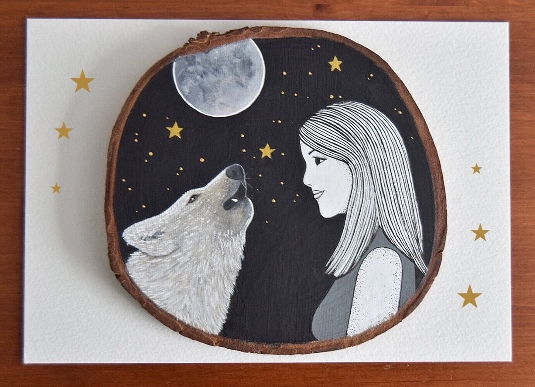Wolf Art | Wolf Woman | Wolf and Moon | Wolf Wall Art | Wolf Gifts ...