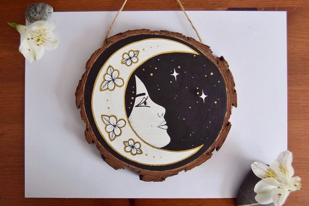 Moon Art Wood Slice Ornament Moon Phase Art Moon Gift Luna Witchy Art ...