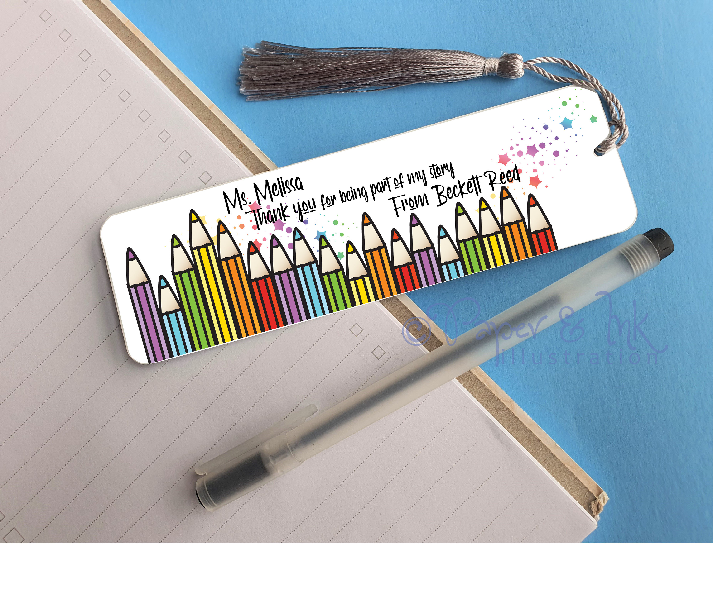 PERSONALIZED Teacher Rainbow Pencil Custom Bookmark Gift for - Etsy UK