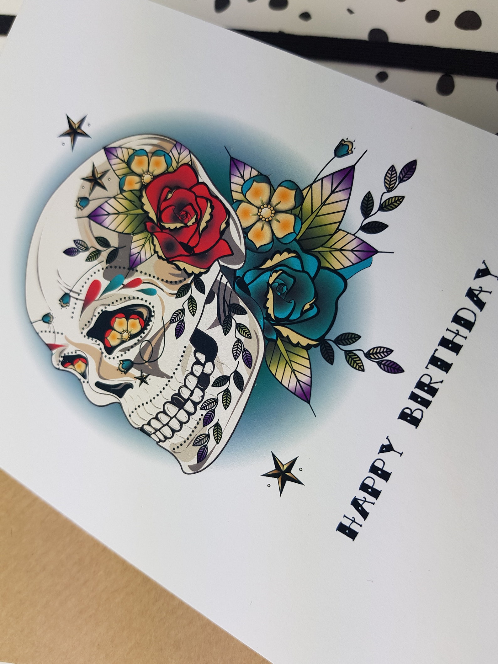 Sugar Skull Happy Birthday Card, Tattoo Art Style - Etsy UK