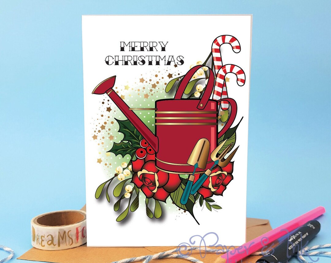 Personalized Gardener Christmas Card: Watering Can Holiday Design - Etsy UK