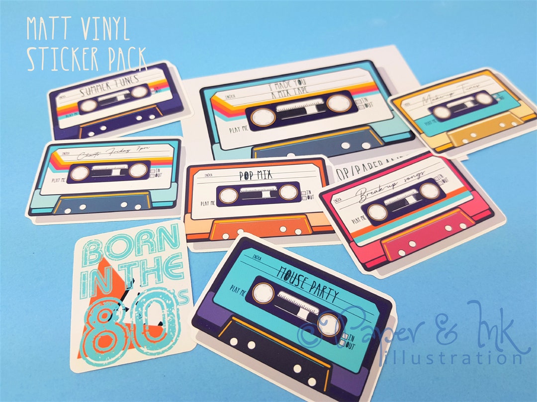 80's Mix Tape Stickers, Cassette Tape Stickers, 80's Decals, Break up ...