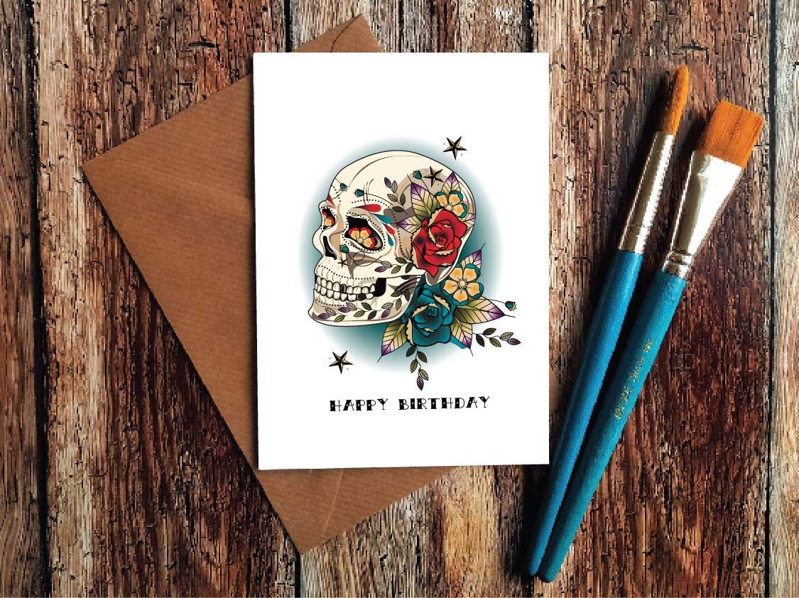 Sugar Skull Card Happy Birthday Card Skull Birthday Cards - Etsy UK