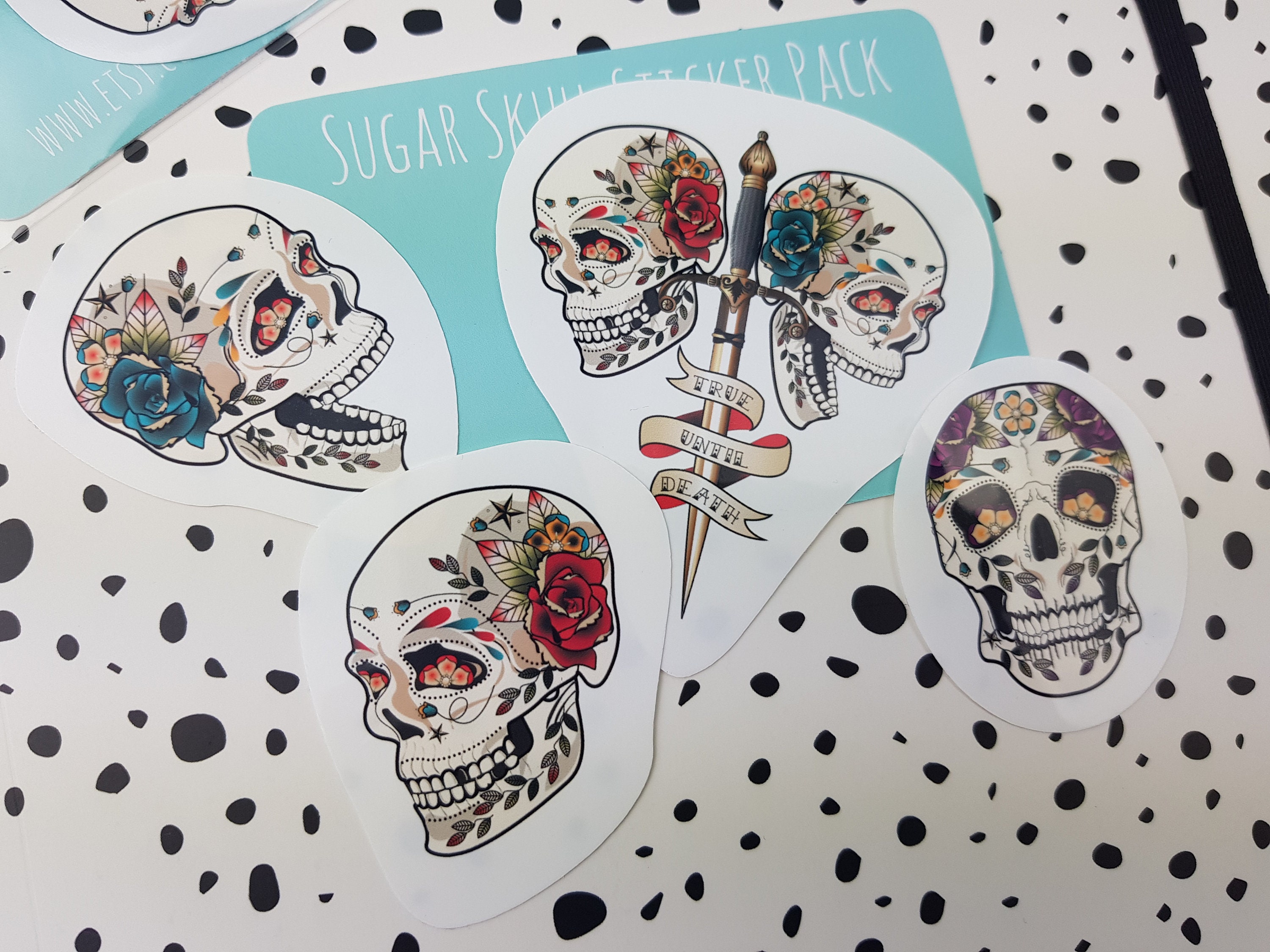 Skull Themed Sticker Pack Sticker Set With Skulls Sugar - Etsy UK