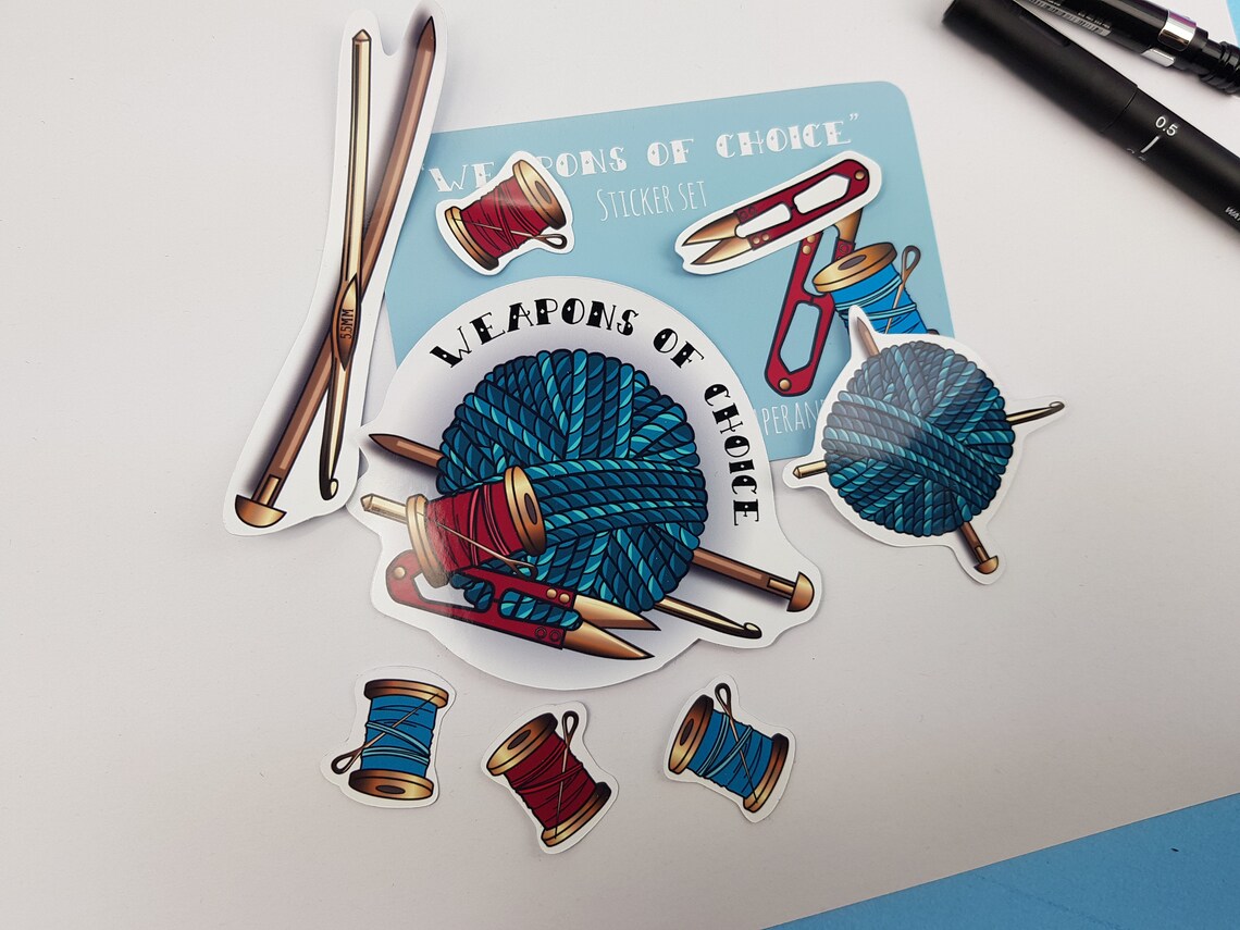 Knitting Themed Sticker Set Crochet Themed Vinyl Decals | Etsy