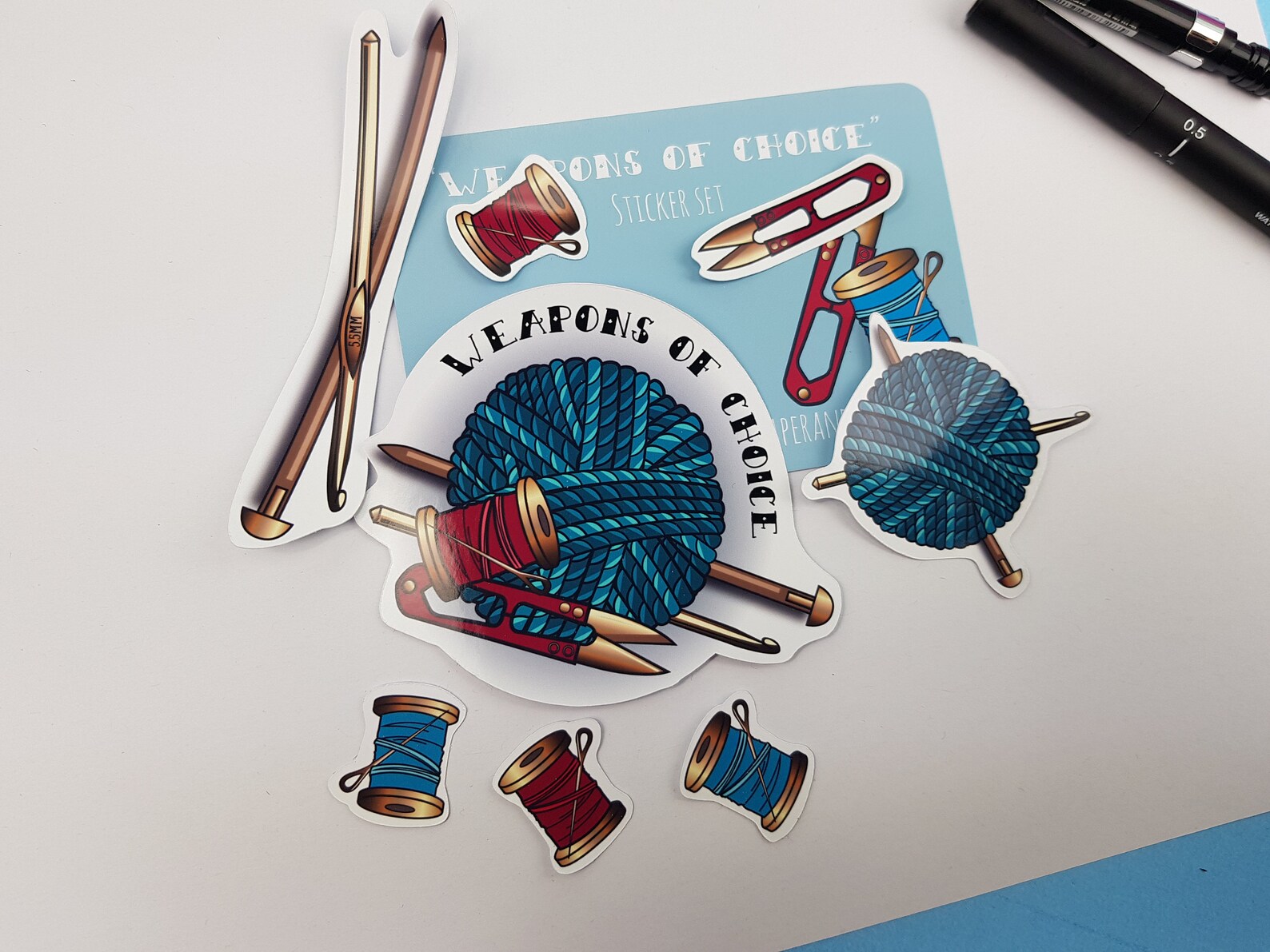 Knitting Themed Sticker Set Crochet Themed Vinyl Decals | Etsy