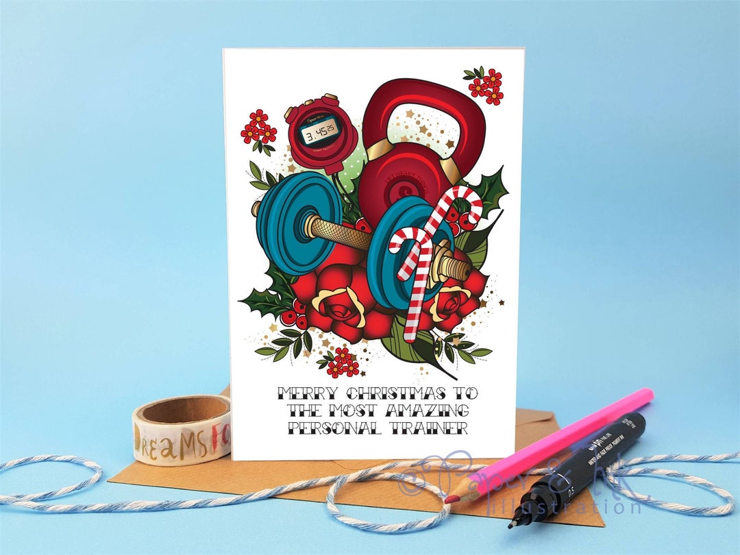 Sporty Christmas Card, Personal Trainer Card, Sports Christmas Card ...