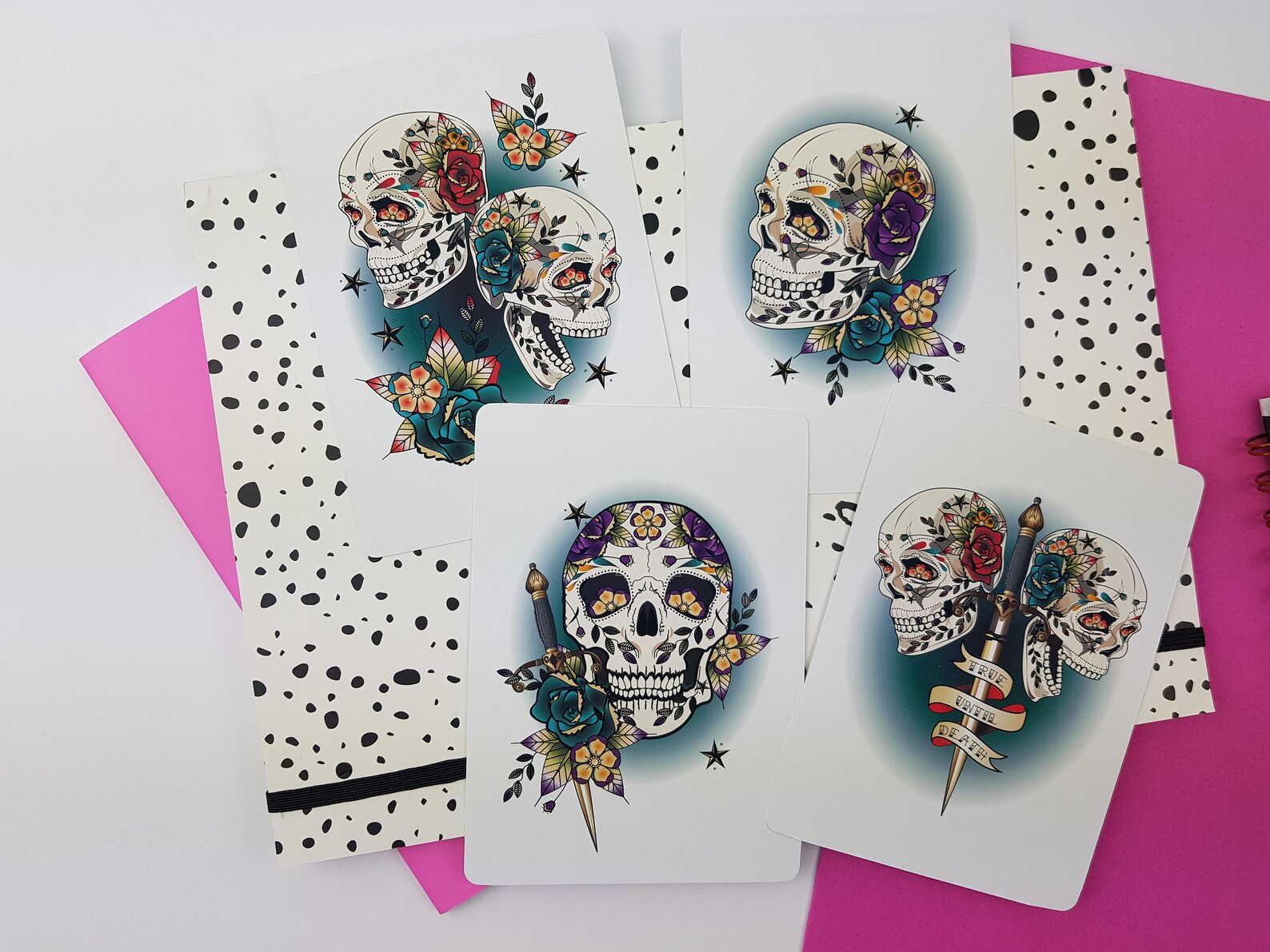 Skull Postcards, Skull Print, Sugar Skull Art Print, Set of Postcards ...