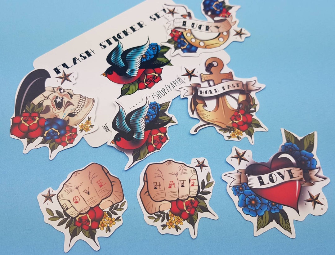 Tattoo Themed Stickers - Tattoo Stickers - Sticker Set - Tattoo Flash ...