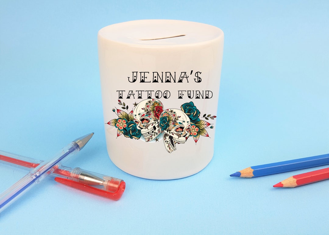 Personalized Tattoo Fund Money Box, Skull & Rose Ceramic Coin Bank - Etsy