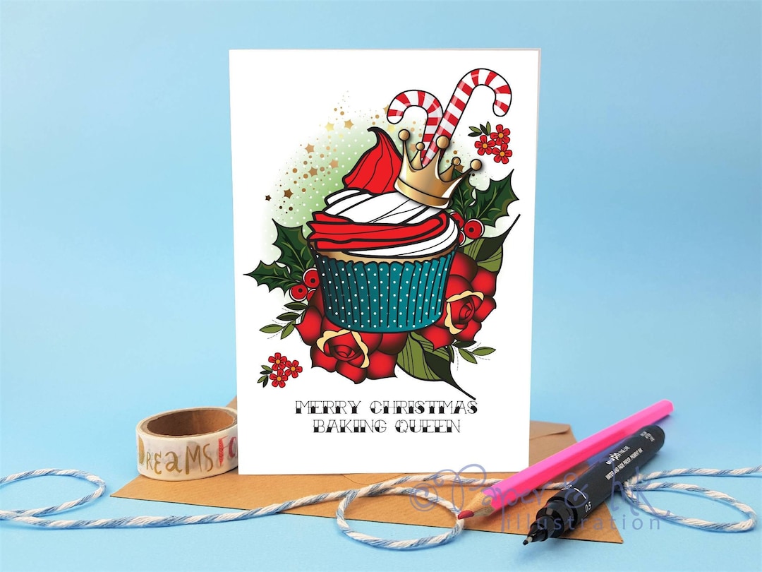 Baking Christmas Card, Christmas Cake, Baking Queen, Cupcake Card ...