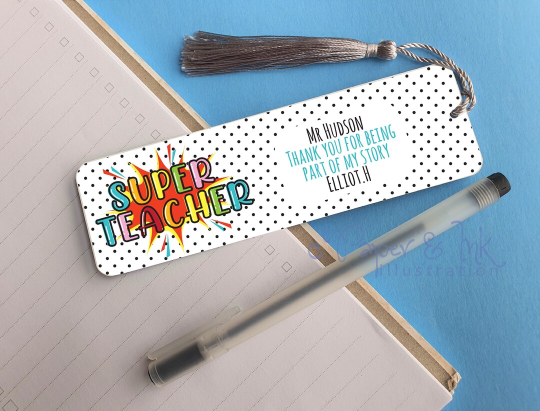 Personalised Super Teacher Gift Metal Bookmark Present for End of the ...