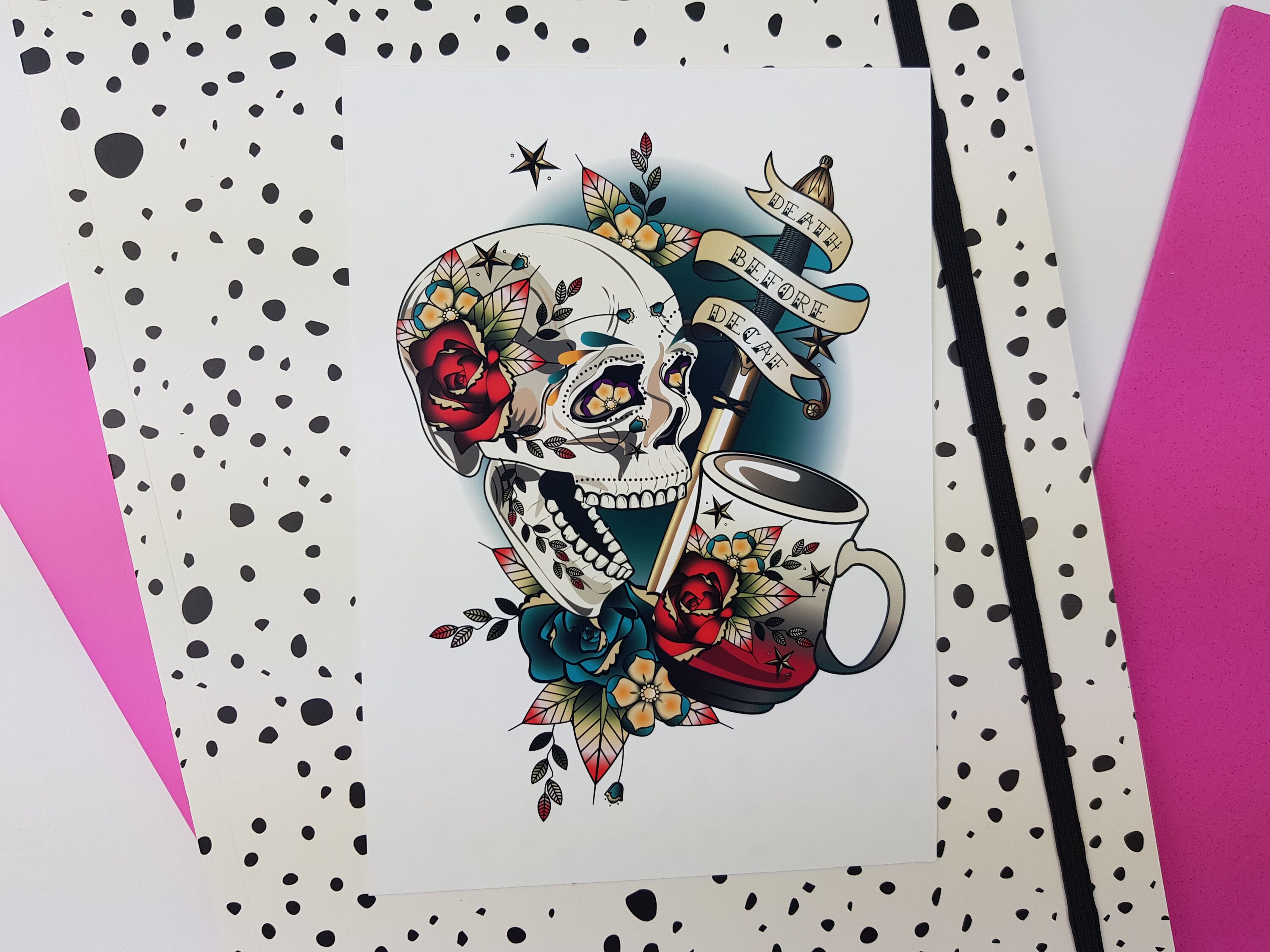 Coffee Themed Gift Skull Art Print Coffee Lover Skull | Etsy UK