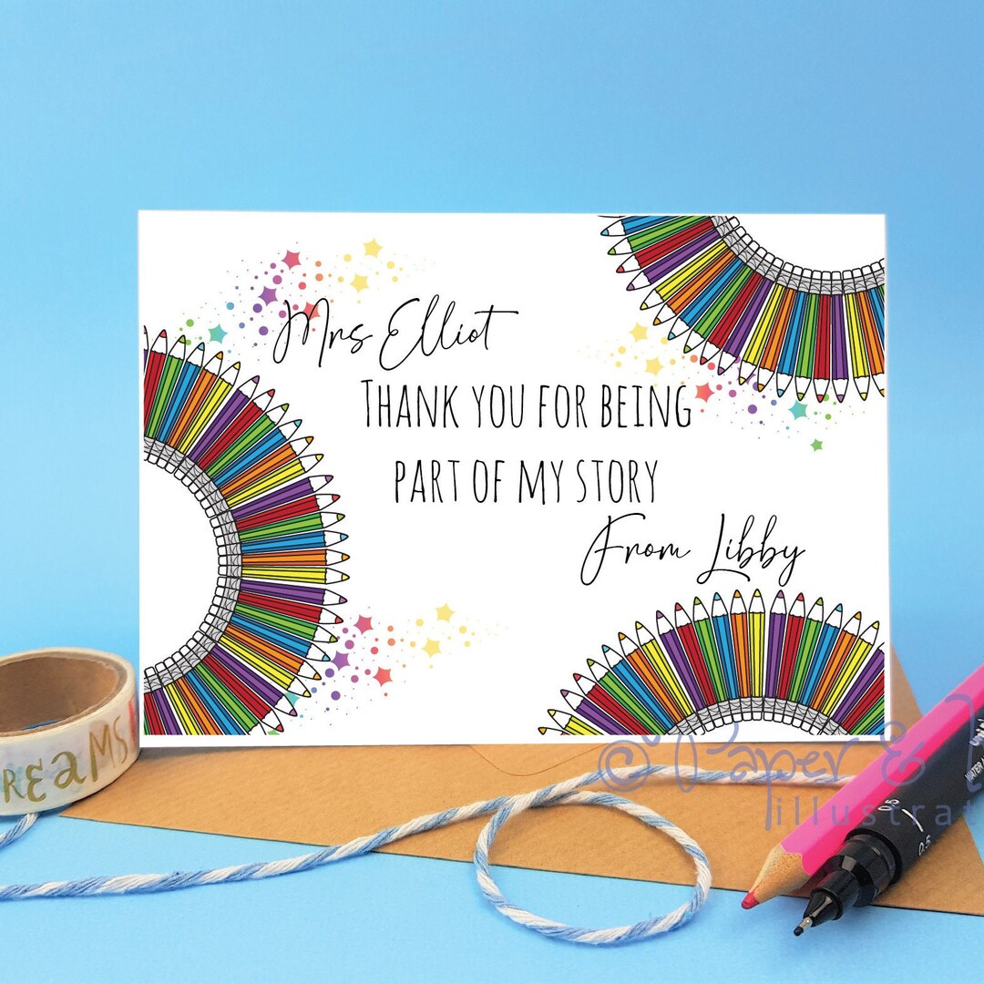 Teacher Thank You Card Personalised With Names of Pupil or Student and ...