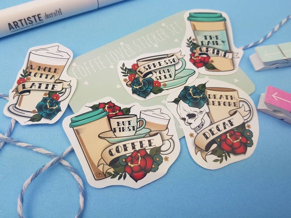 Coffee addict sticker set coffee decals but first coffee | Etsy