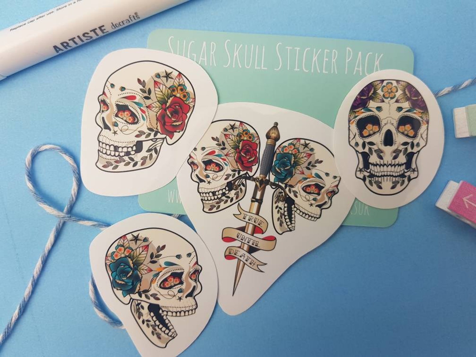 Skull Themed Sticker Pack Sticker Set With Skulls Sugar - Etsy UK