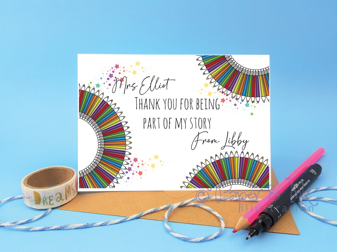 Teacher Thank You Card Personalised With Names of Pupil or Student and ...