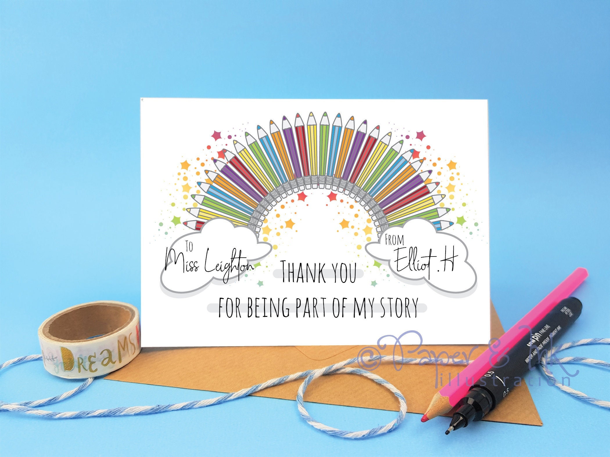 Thank You Teacher Card Teacher Rainbow Card Teacher Pencils | Etsy