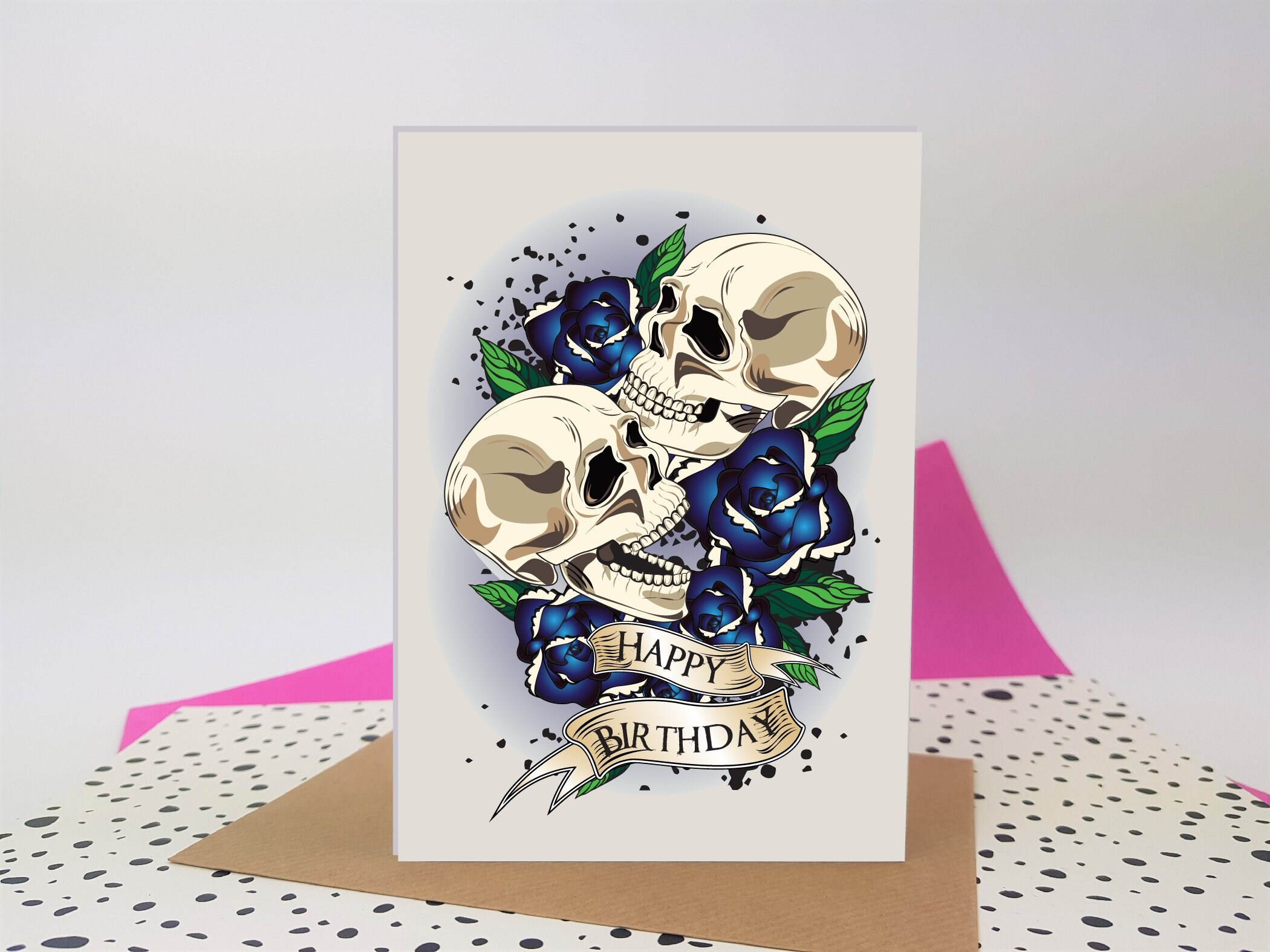 Skulls and Blue Roses Birthday Card, Gothic Arty Design - Etsy UK