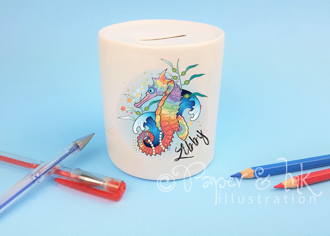 Rainbow Money Box Seahorse Gift Personalised Money Box Teen Gift ...