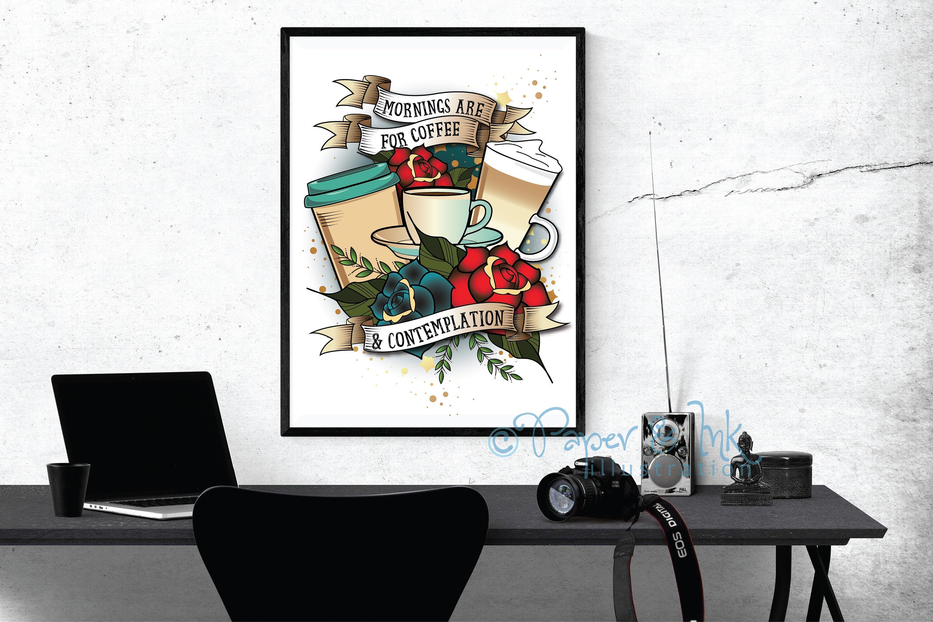 Coffee Station Art Print | Funny Quote, Tattoo Art Style - Etsy UK