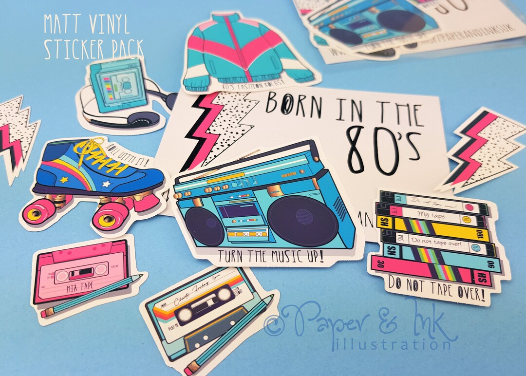 1980's Sticker Set, 80's Nostalgia Stickers, Matt Vinyl Decals, 80's ...