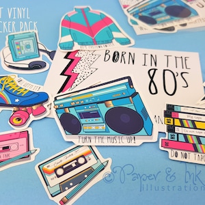 1980's Sticker Set, 80's Nostalgia Stickers, Matt Vinyl Decals, 80's ...