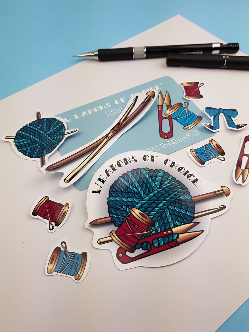 Knitting Themed Sticker Set Crochet Themed Vinyl Decals | Etsy