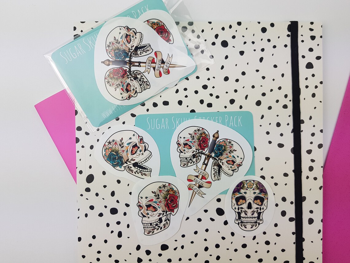 Skull Themed Sticker Pack Sticker Set With Skulls Sugar - Etsy UK