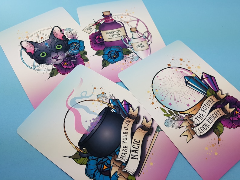 Witch themed postcards set of 4 cards witch gifts witchy | Etsy
