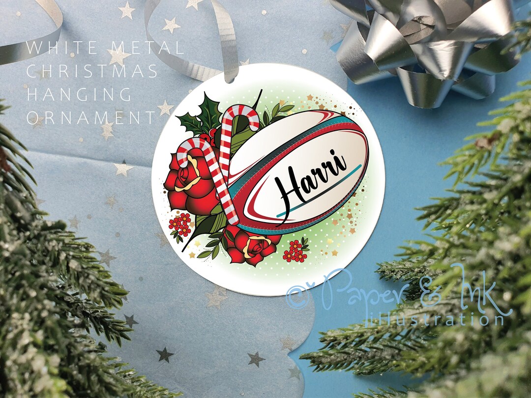 Personalised Rugby Ball Christmas Ornament Bauble Gift for Son or ...