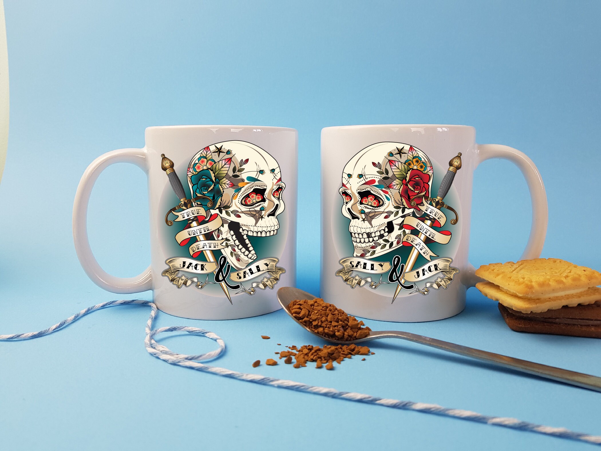 Skull Coffee Mugs Personalised Couple Gift Idea Mug Set Alt - Etsy