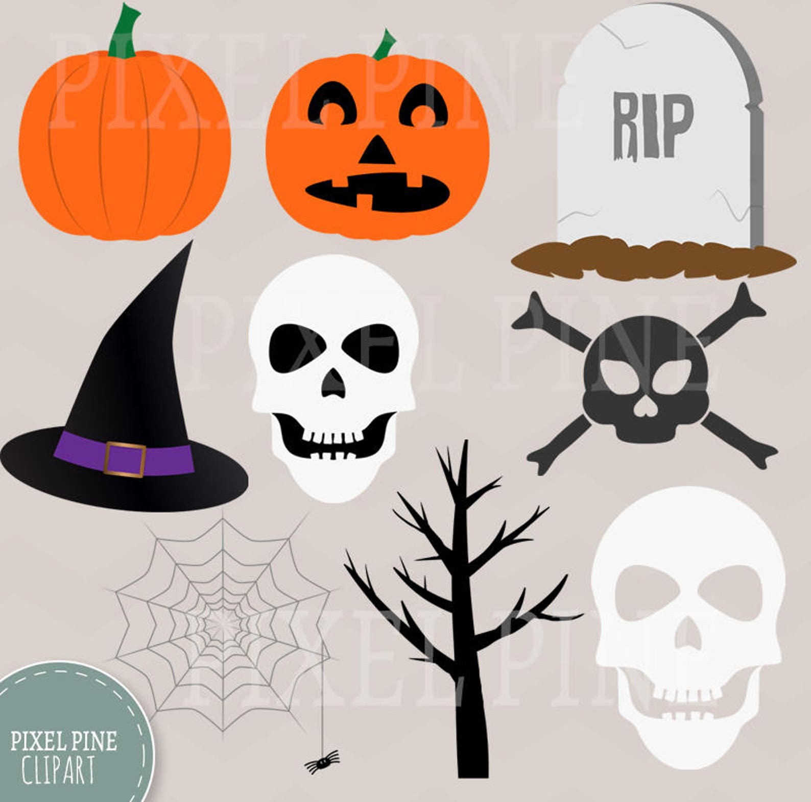 Halloween Clipart Set, 30 Pngs, 5 Halloween Digital Paper Jpgs ...