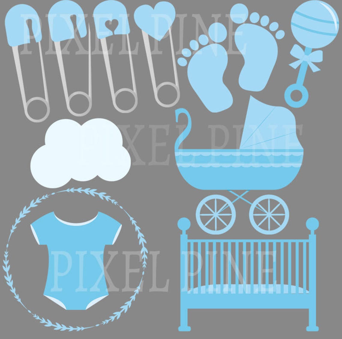 Baby Boy Clipart Set, 31 Pngs, 5 Baby Boy Digital Paper Jpgs ...