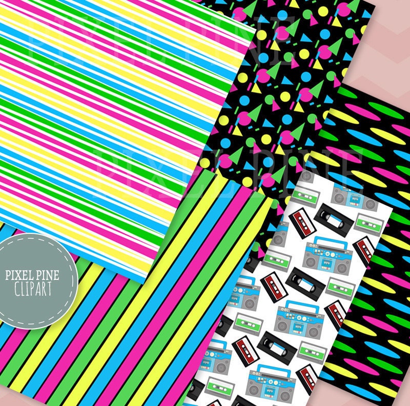 Eighties Clipart Set, 30 Pngs, 5 1980s Disco Digital Paper Jpgs ...
