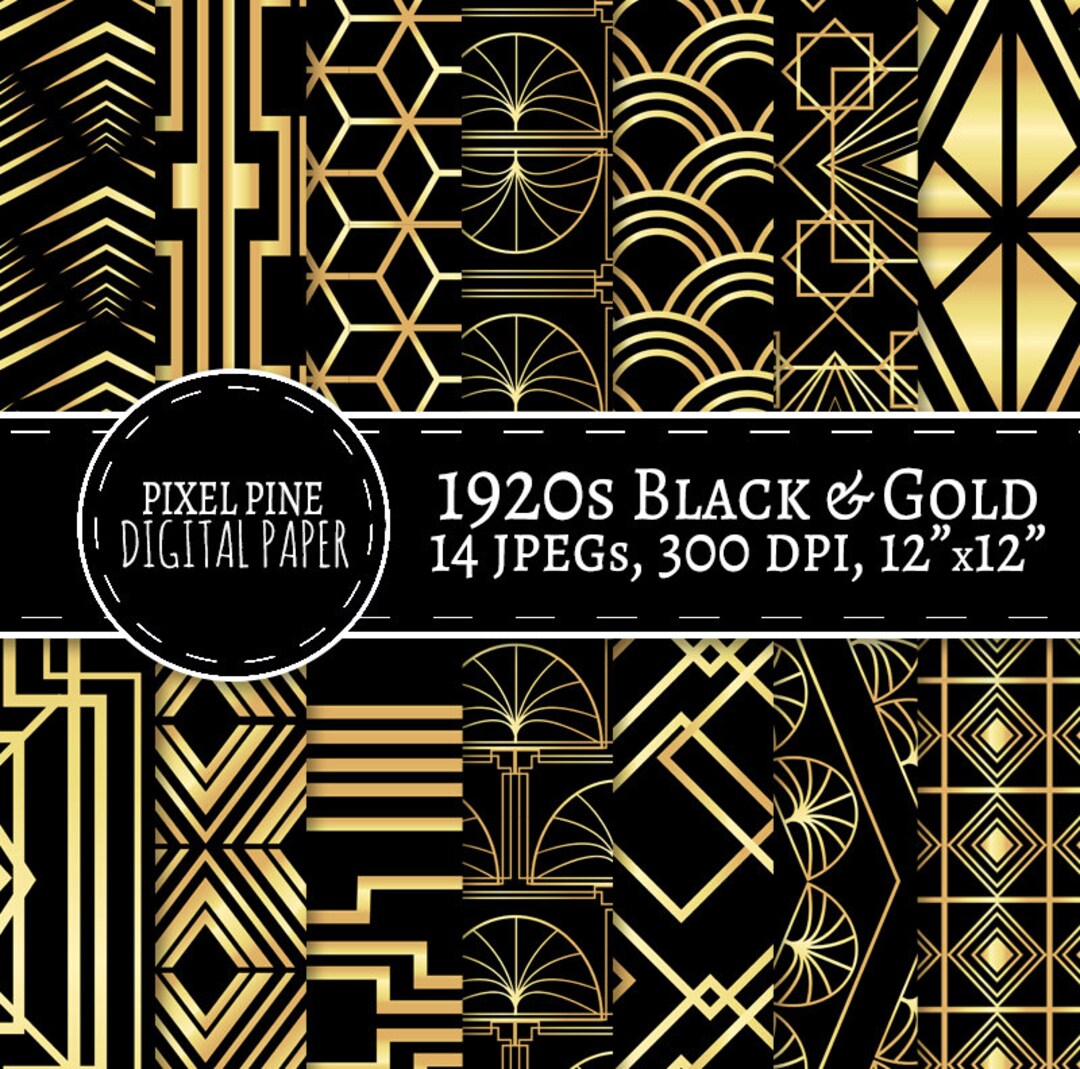 Art Deco Digital Paper Black and Gold, 14 Jpgs Personal, Commercial Use ...