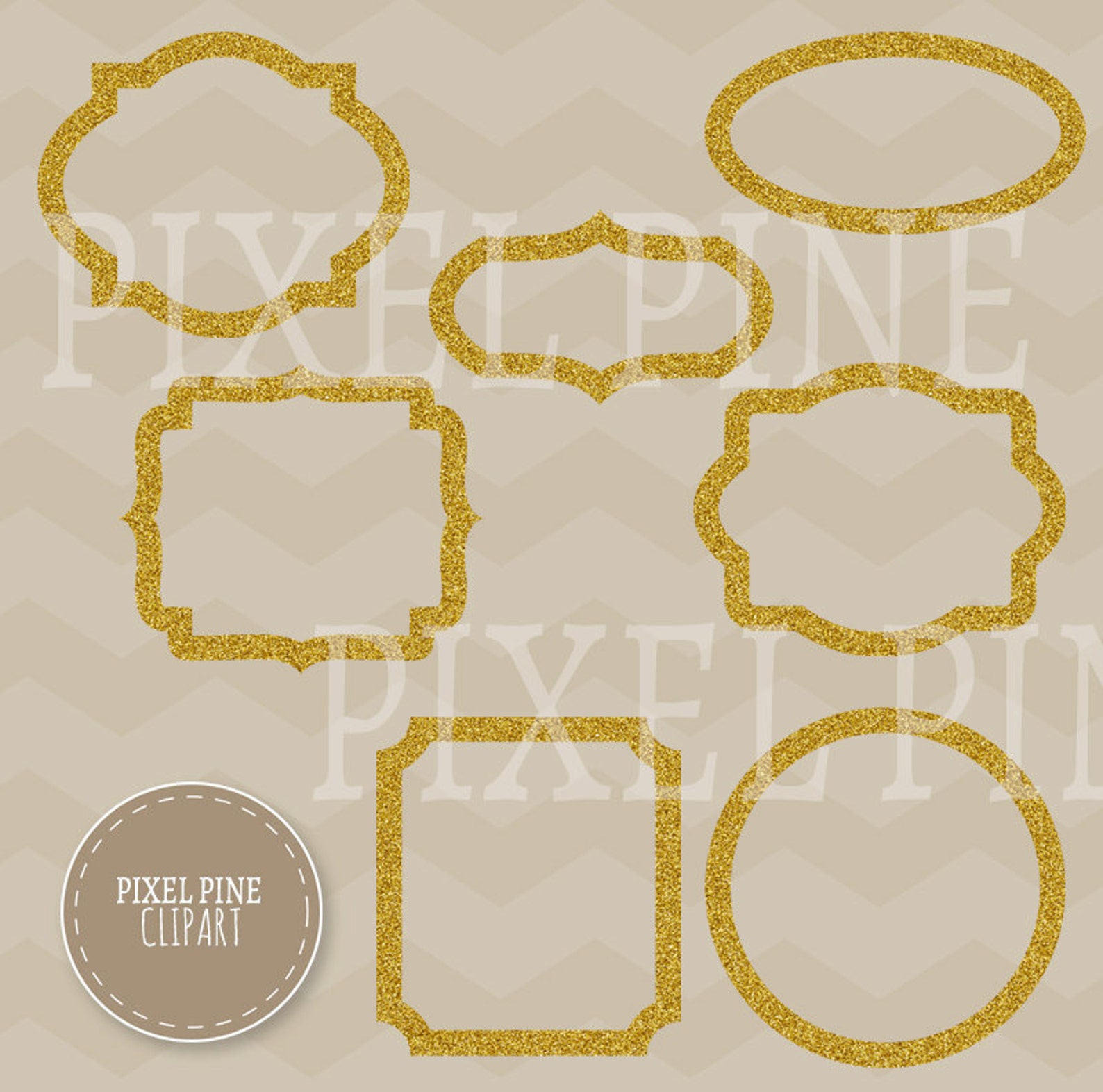 Gold Glitter Clipart Frames, 15 Pngs, Commercial Use, Gold Glitter ...