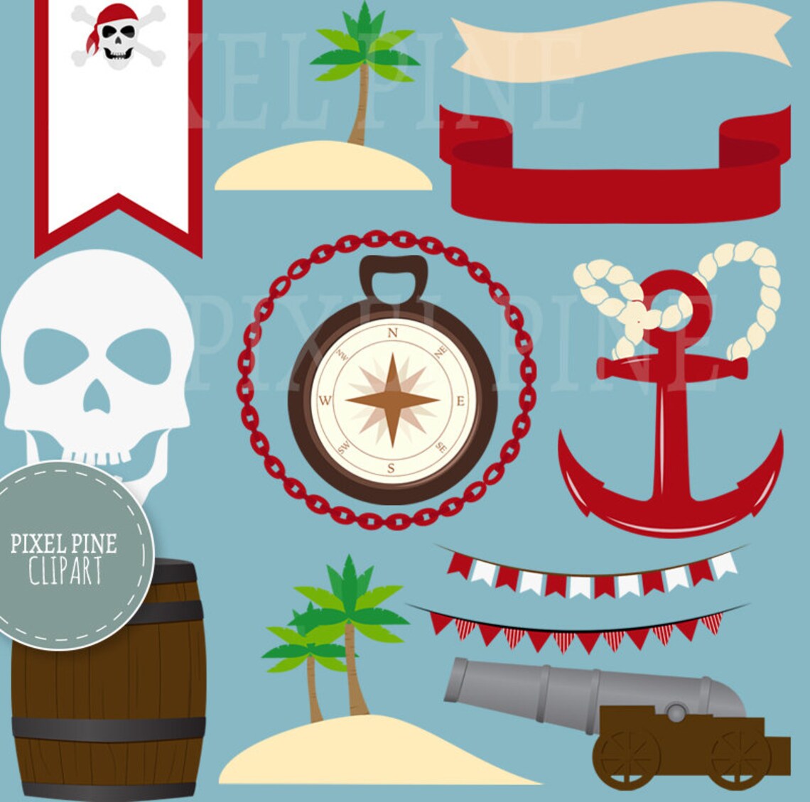 Pirate Clipart Set Pirate Themed 32 Pngs 5 Nautical Digital - Etsy UK