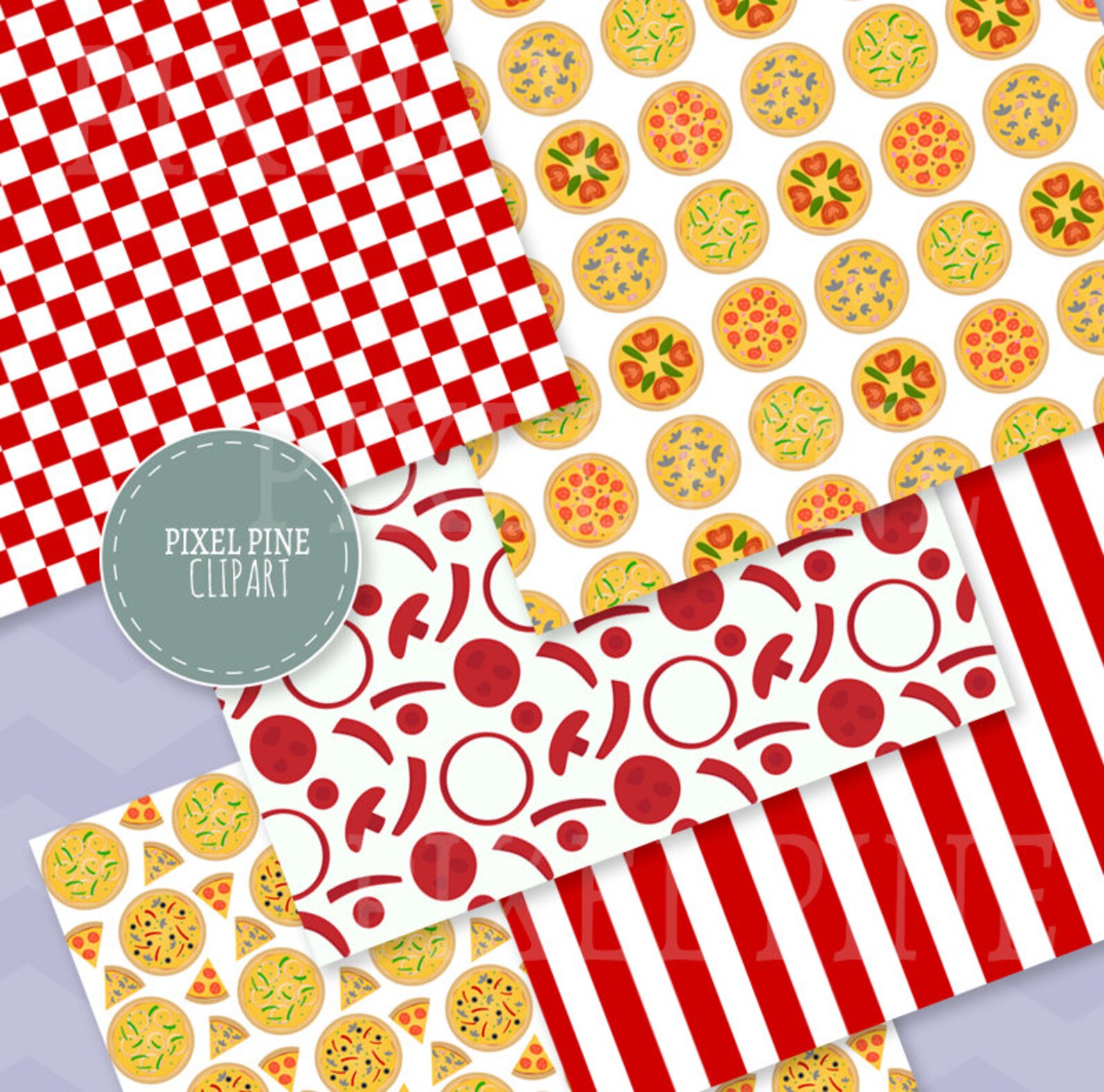 Pizza Clipart Set, 39 Pngs, 5 Pizza Party Digital Paper Jpgs ...