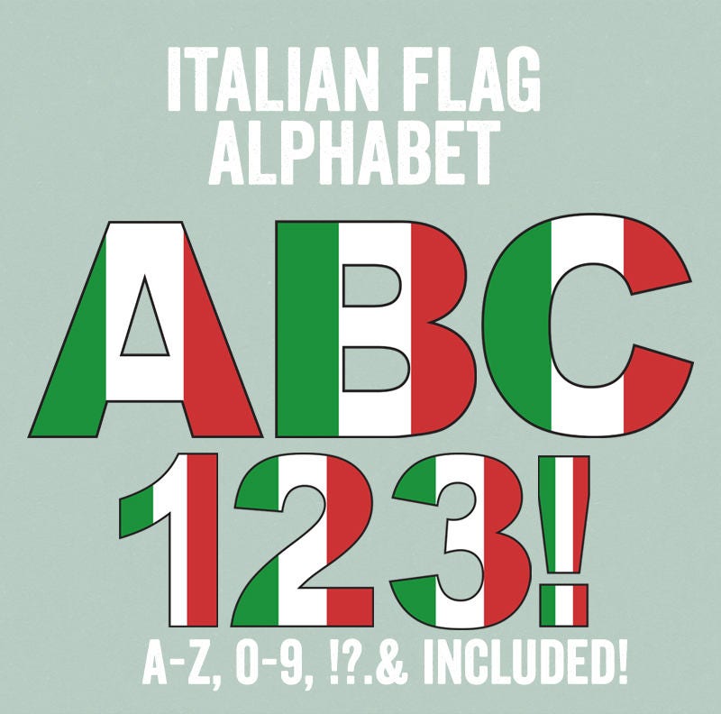 Italian Flag Alphabet Clipart, Italian Letters Alphabet, ABC Italian ...