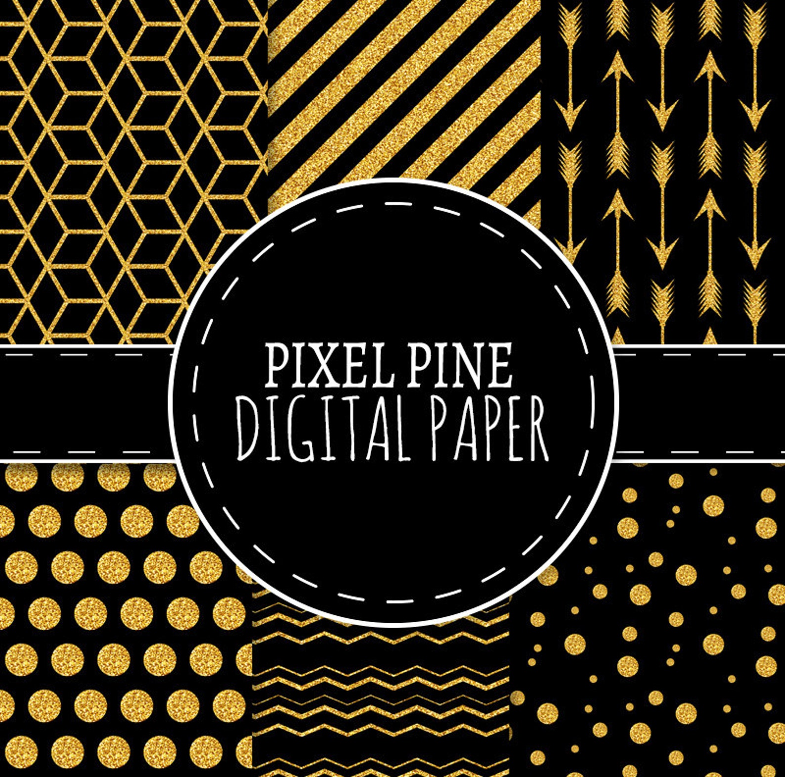 Gold Glitter Digital Paper Black and Gold Glitter, 12 Jpgs Commercial ...